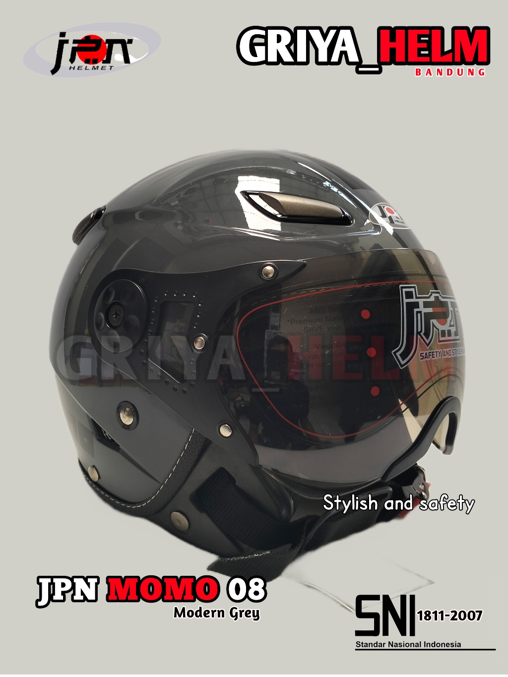 Jual Helm jpn momo kaca pilot abu modern glossy SNI | Shopee Indonesia