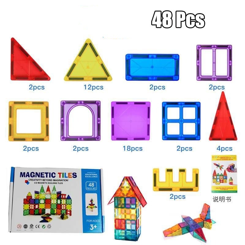 Jual 【With Box】Building Brick 42/68/98Pcs Magnetic Blocks Mainan ...