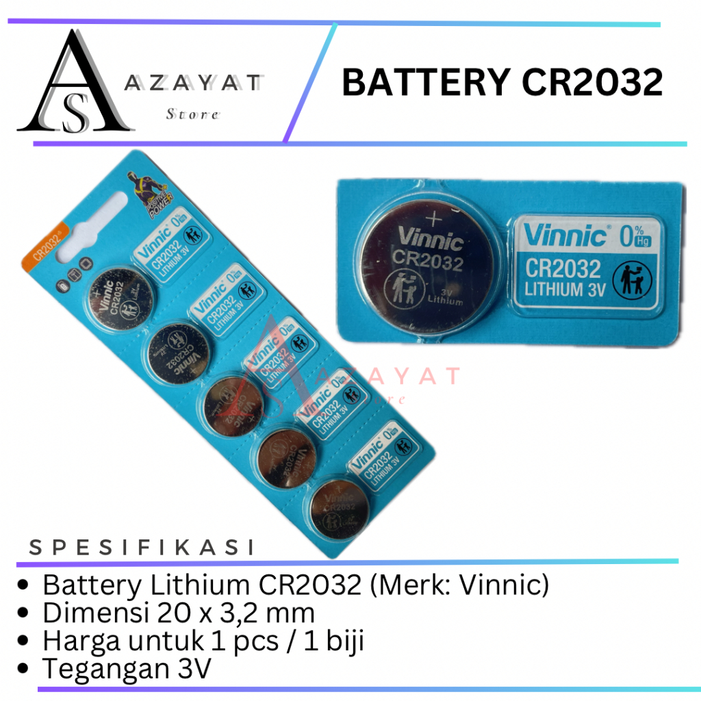 Jual Battery kancing CR2032 Vinnic lithium baterai koin batrai jam batt kalkulator 3V | Shopee ...