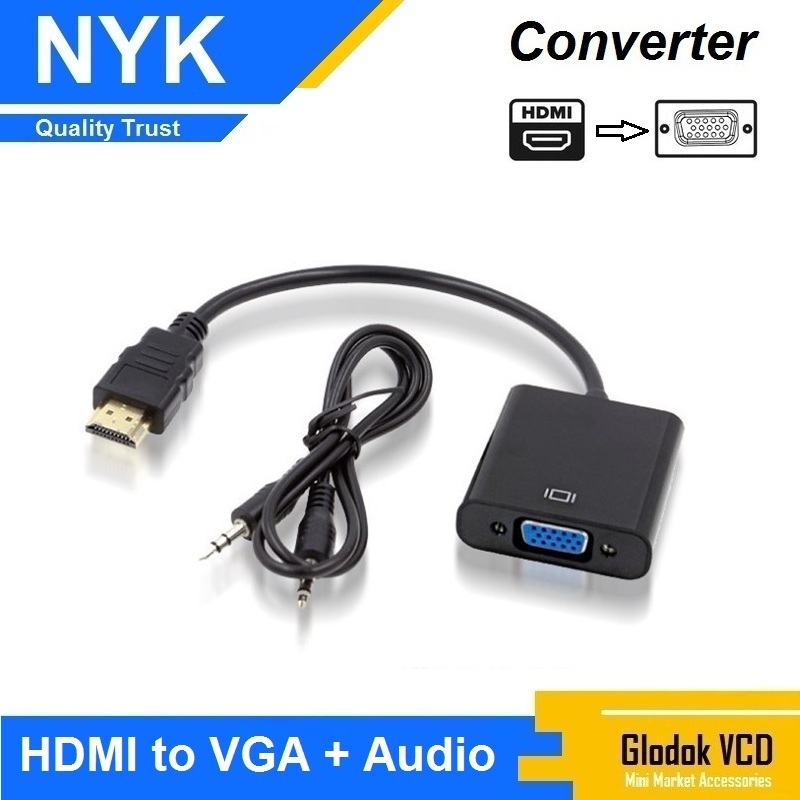 Jual NYK Converter Kabel hdmi to VGA + Audio Aux | Shopee Indonesia