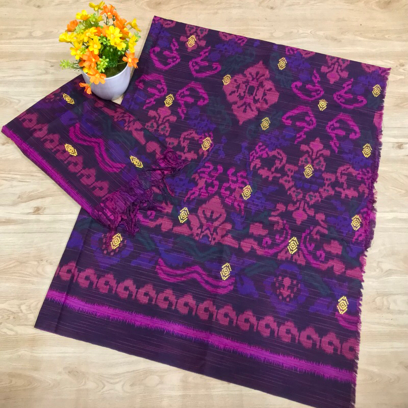 Jual Kamen Endek Katun Tretes Emas Set Selendang | Shopee Indonesia