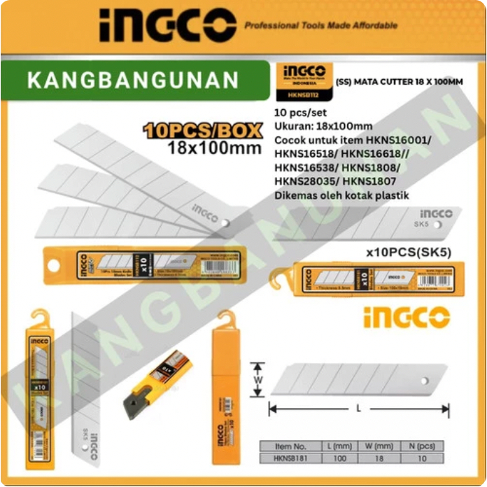 Jual Mata Cutter Besar 10Pcs (18mm) Isi Refill Cuter Blade INGCO ...