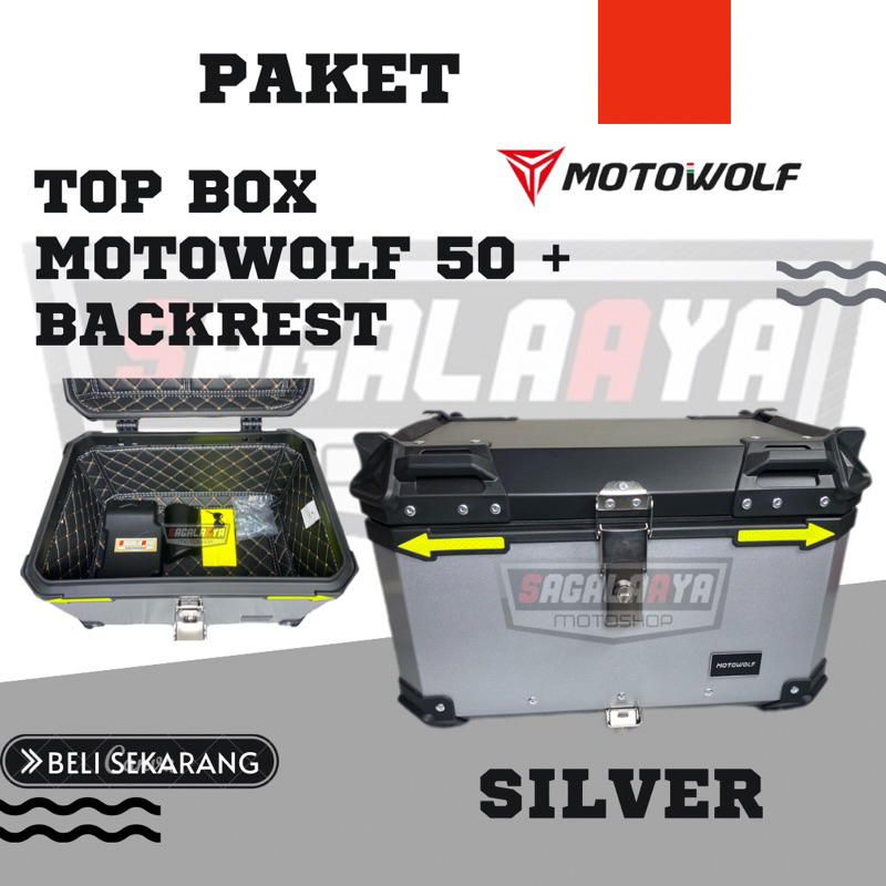 Jual Top Box pannier Motowolf 50L Silver kombinasi Hitam Box alumunium ...