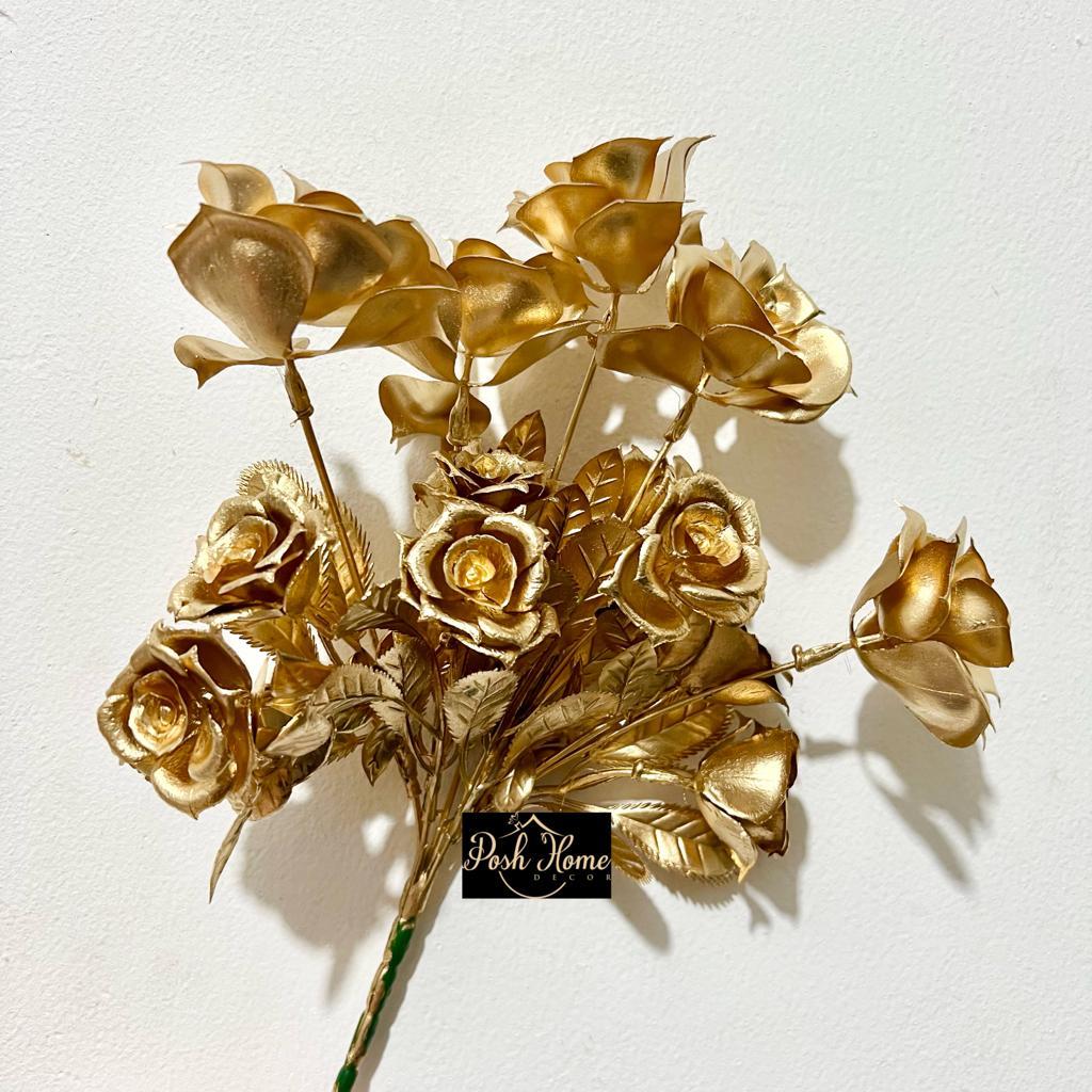Jual Artificial Leaf Gold / Bunga Palsu Dekorasi/Mawar 5 Cabang ...