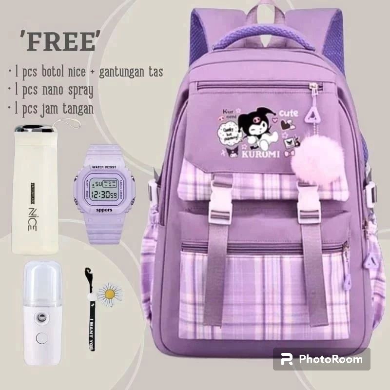 Jual BANYAK BONUSNYA Tas Ransel Korea Kuromi Sanrio Cinnamorol 5in1 Tas Ransel Sekolah Anak ...