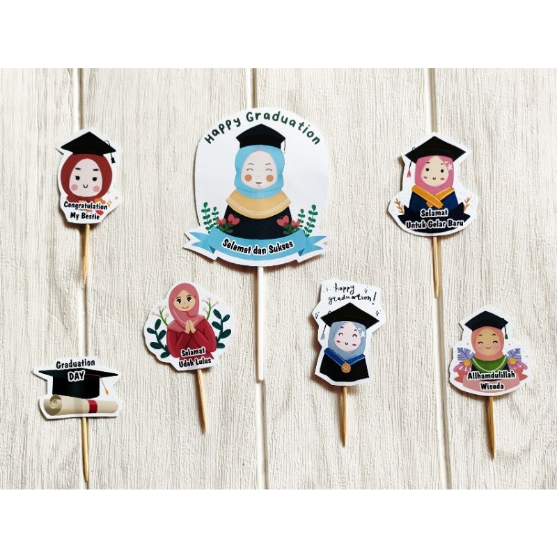 Jual cake topper hiasan kue tema happy graduation selamat wisuda edisi ...