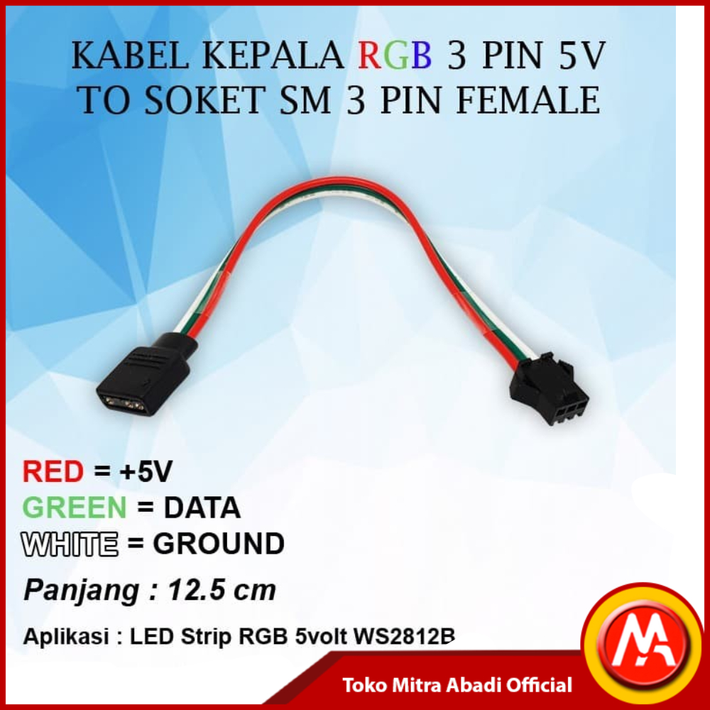 Jual Kabel Soket RGB 3 PIN WS 2812 B DC 5V to Soket SM 3 PIN Female ...