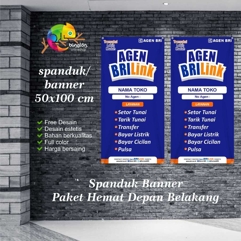 Jual Spanduk Banner 50x100 Paket Depan Belakang Agen BRILink Biru ...