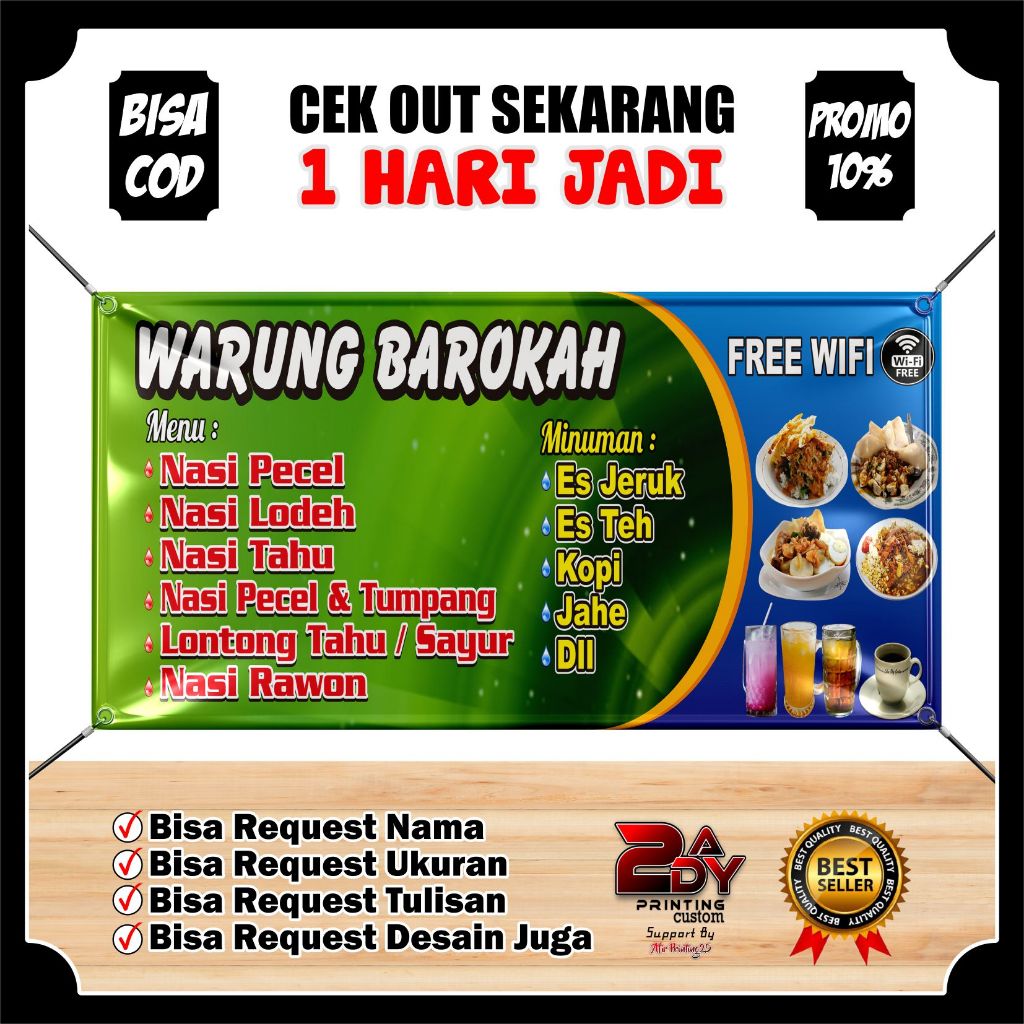 Jual Spandu Custom Jualan Warung Makanan BArokah / Banner Jualan Lauk ...