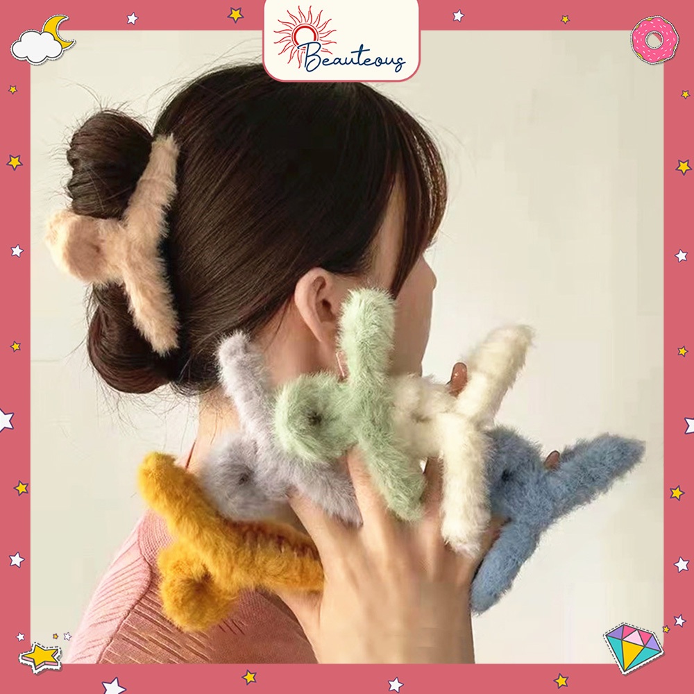 Jual Jepit Rambut Bulu Halus Aksesoris Jedai Rambut Bulu Warna Warni ...