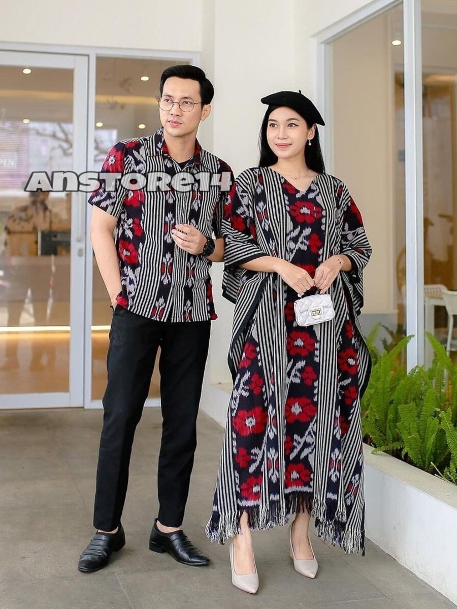 Jual Set Couple Tenun Kaftan Etnik Kondangan Prewedding Modern Kekinian - Baju Couple Tenun ...
