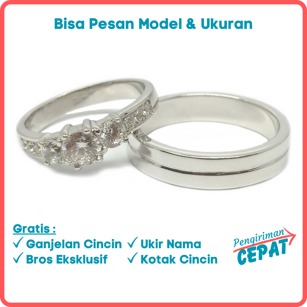 Jual Cincin Couple Sterling Silver Perak 925 Tunangan Nikah Lamaran Kawin Gratis Ukir Nama ID450 ...