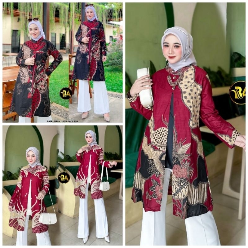 Jual batik Tunik couple seragam kantor kemeja tunik merah M L Xl XXl ...