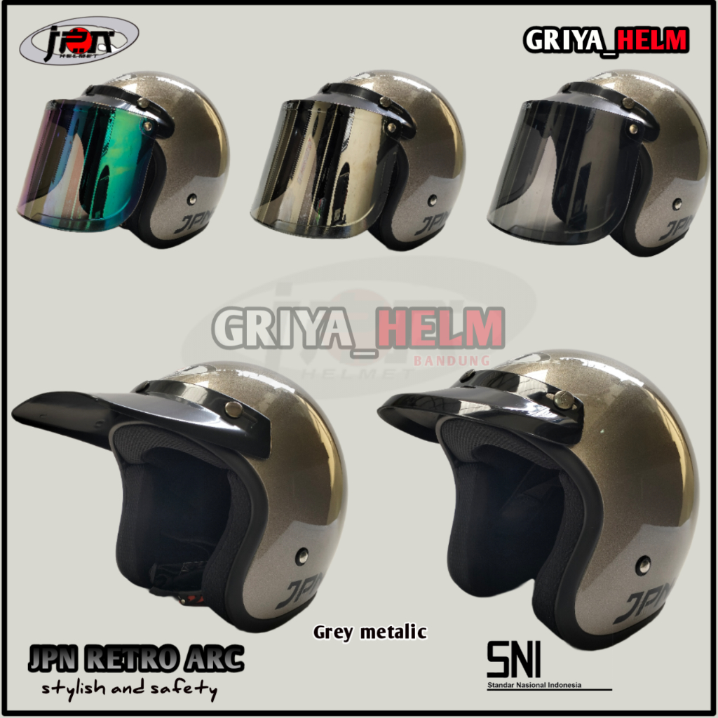 Jual Helm jpn retro abu grey metalic SNI | Shopee Indonesia
