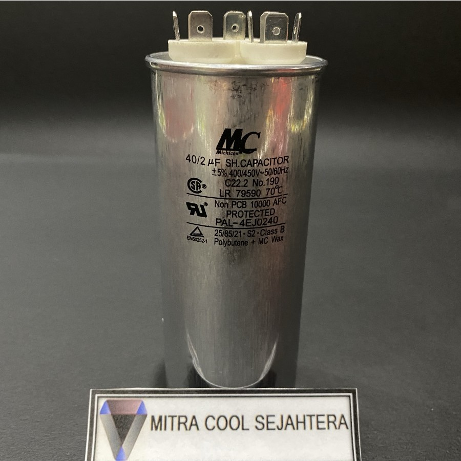 Jual KAPASITOR AC / CAPACITOR AC LG 2 KAKI 40/2 UF ( MERK MC ) 40/2 MIKRO | Shopee Indonesia