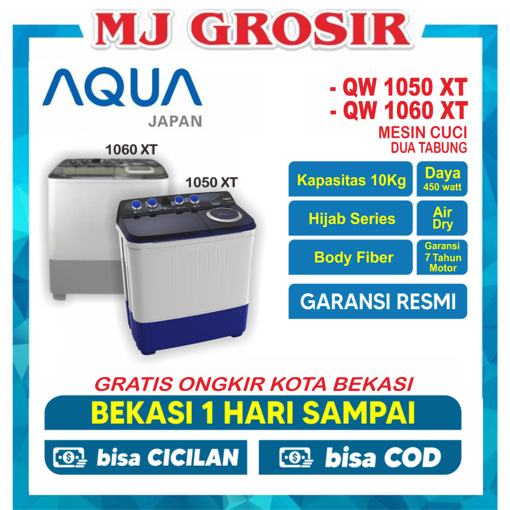 Jual MESIN CUCI AQUA JAPAN QW 1050 / 1060 XT / 1010 HT 10KG 2 TABUNG HIJAB MODE | Shopee Indonesia
