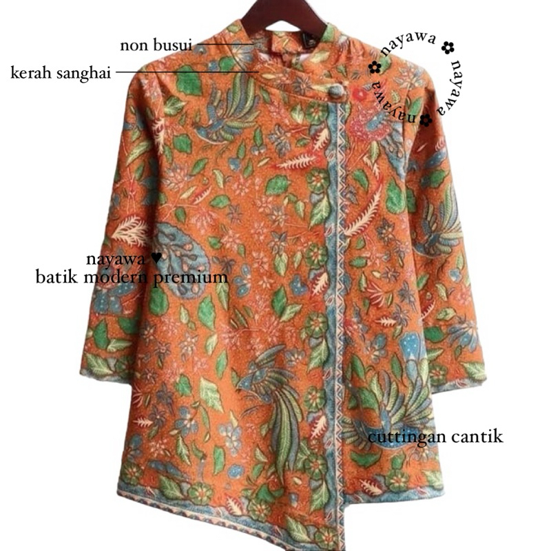 Jual Batik nayawa Kirana Blouse Batik Modern Batik Premium Warna Orange ...