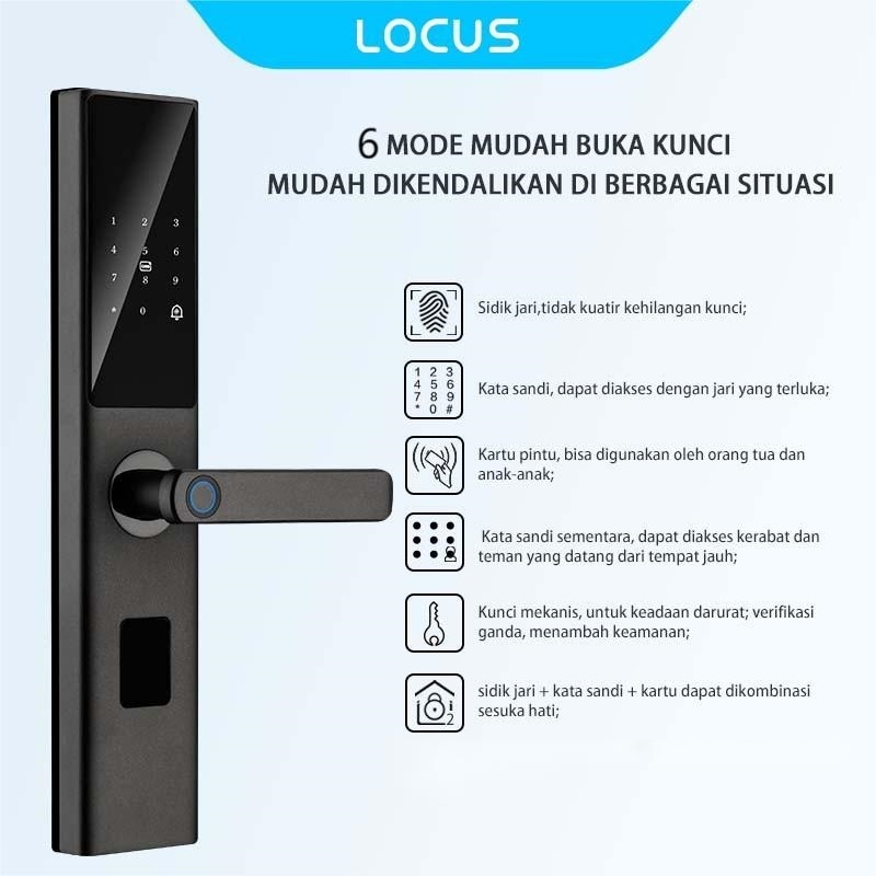 Jual Locus L6 Smart Door Lock dengan Sidik Jari, Fingerprint/Password/Access Card. Semikonduktor ...