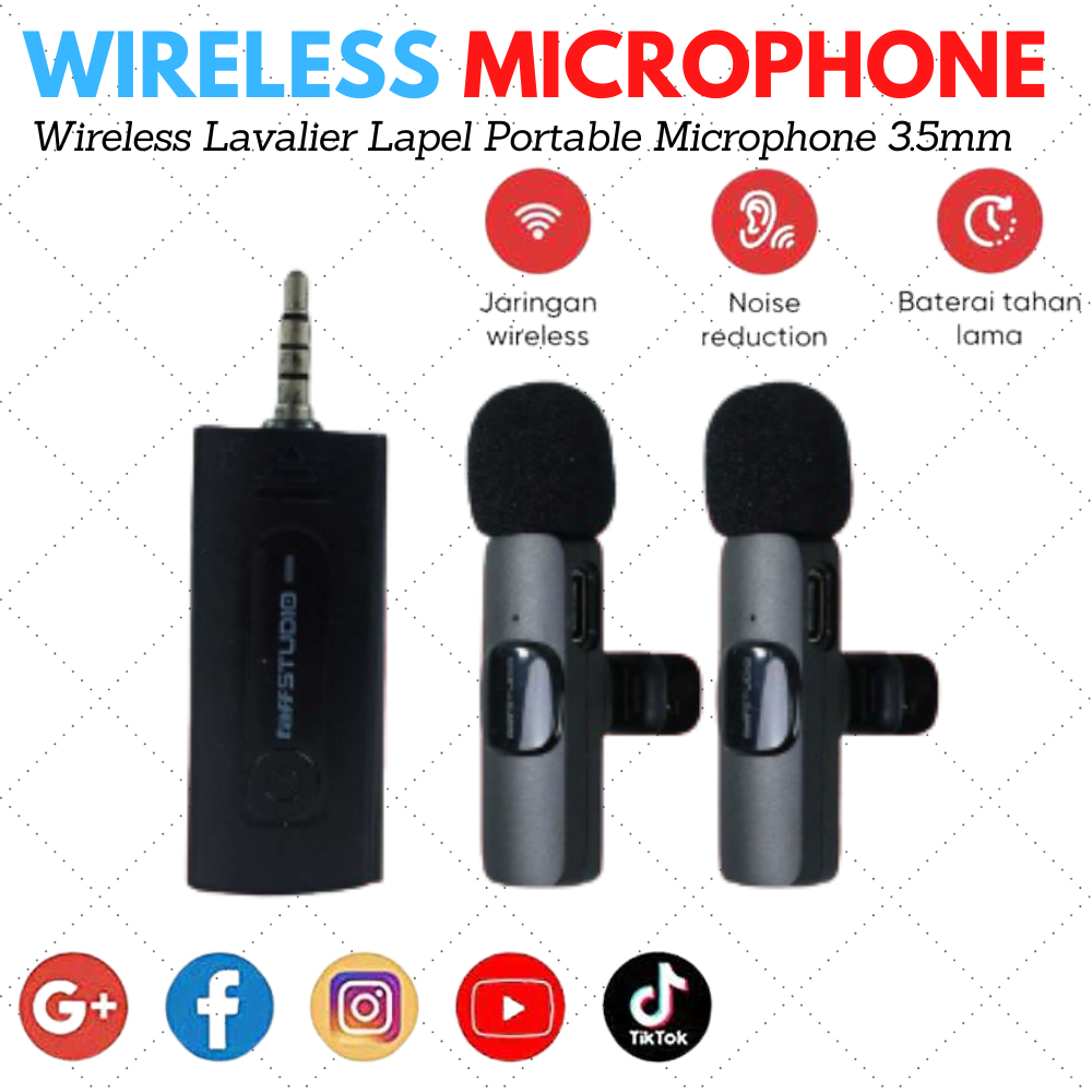 Jual Dual Clip On Mic Wireless Noice Reduction Vlogging Singing 3.5mm ...