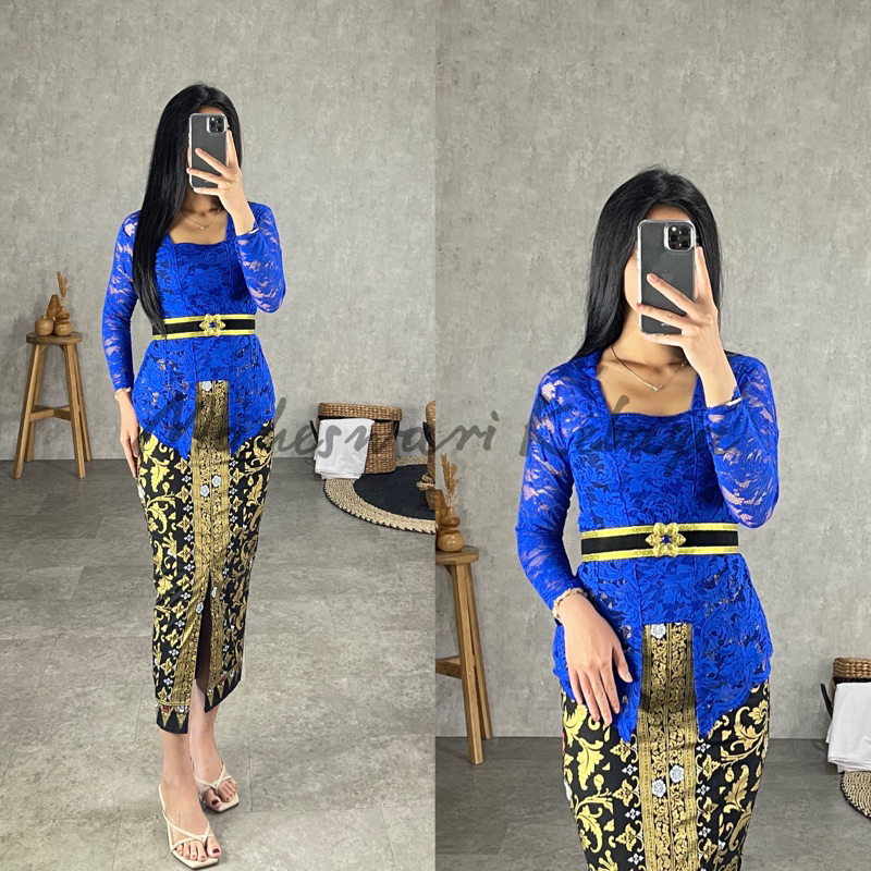 Jual Kebaya Bali Set Brukat Panjang Biru Elektrik | Shopee Indonesia