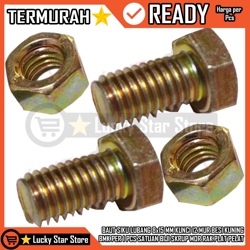 Jual BAUT SIKU LUBANG 8x15 MM KUNCI 12 BAUD MUR BESI KUNING BMK PER 1 PCS SATUAN BIJI SKRUP MOR ...