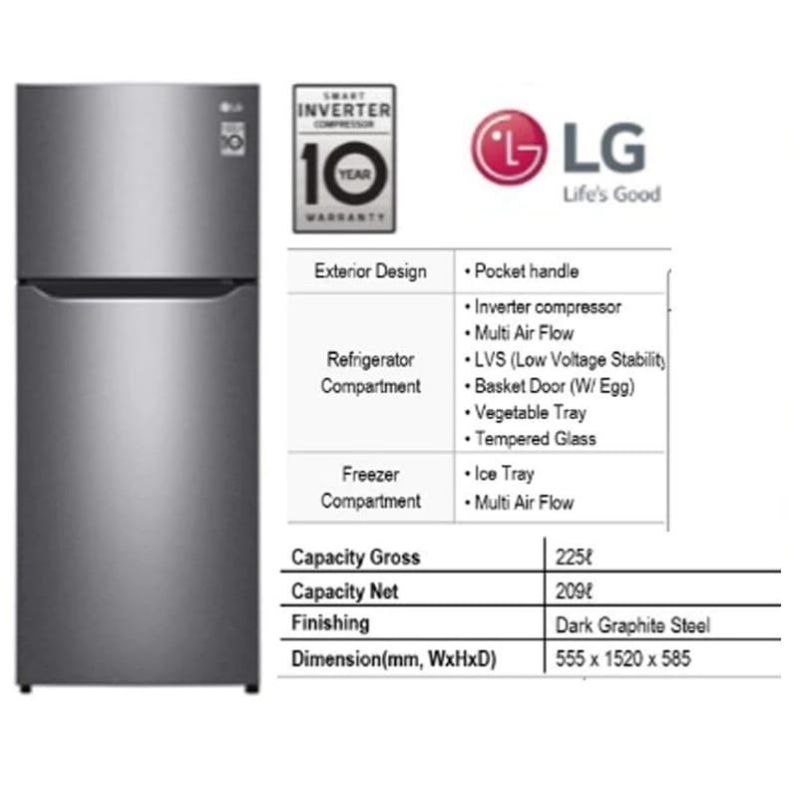 Jual KULKAS LG 2 PINTU TIPE GN-B222SQIB SMART INVERTER 225L NEW ...