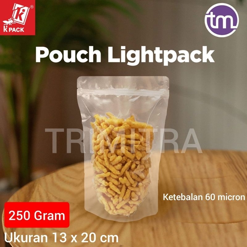Jual Plastik Kemasan 1320 Snack Standing Pouch Bening Klip Zipper 250 g ...