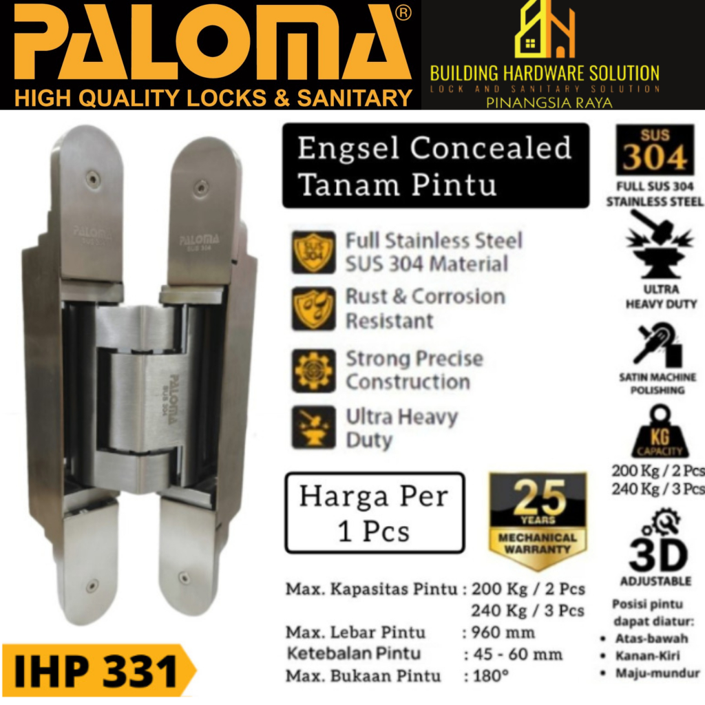 Jual Engsel Hinge Paloma Concealed P200 Silver #Engsel Tanam Pintu/ IHP ...