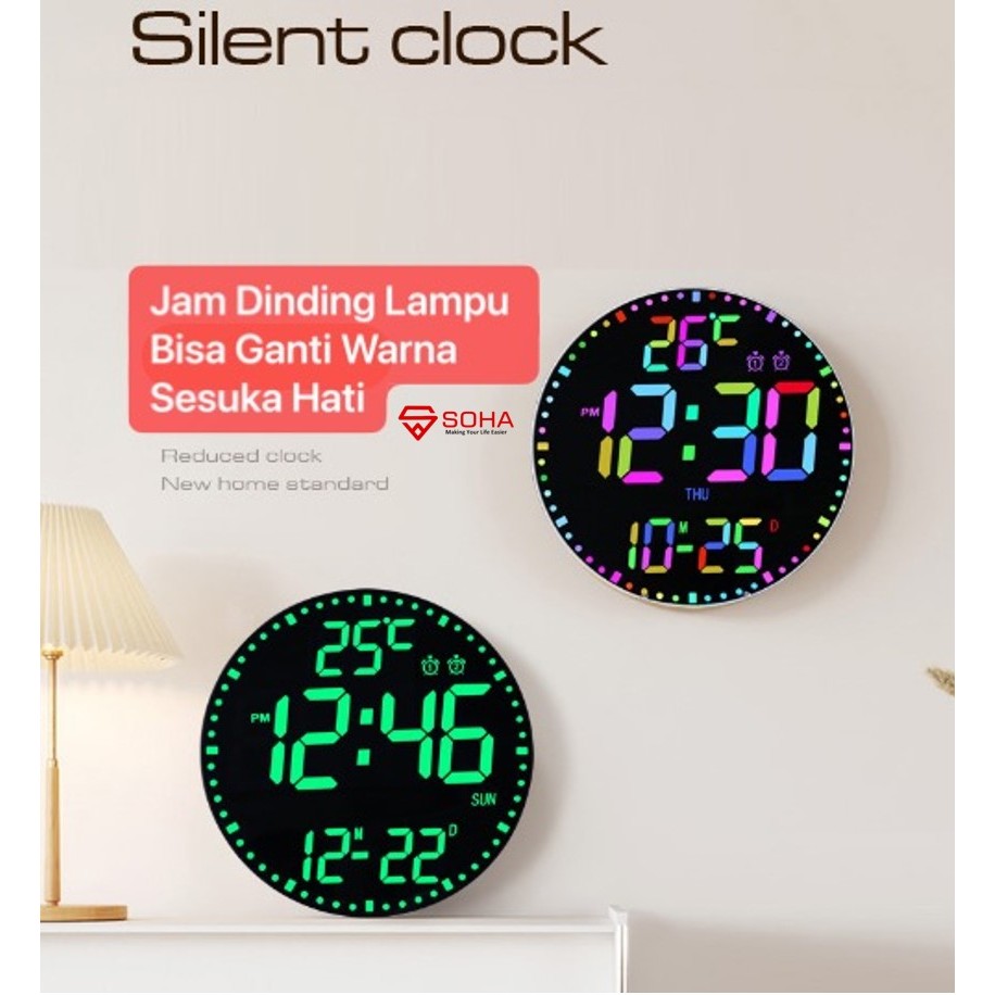 Jual Jam Dinding Digital LED Besar 11 Inch Alarm Free Remote Warna ...