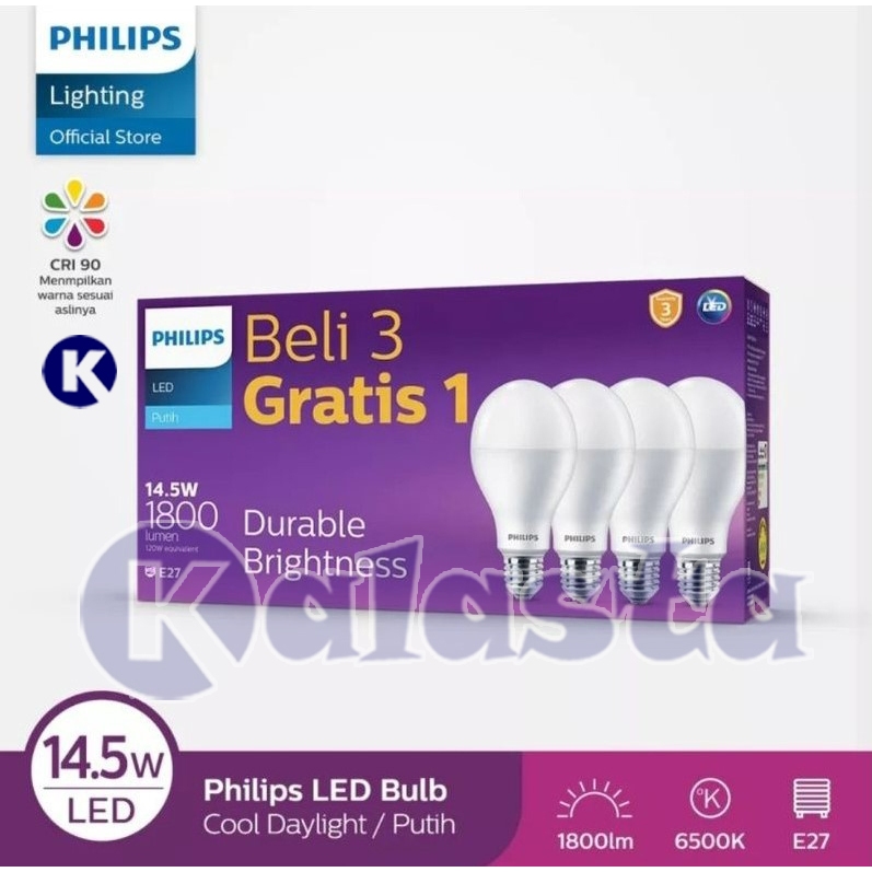 Jual Paket Isi 4 Lampu Philips LED 14.5w 14.5 watt 14.5watt (Beli 3 ...