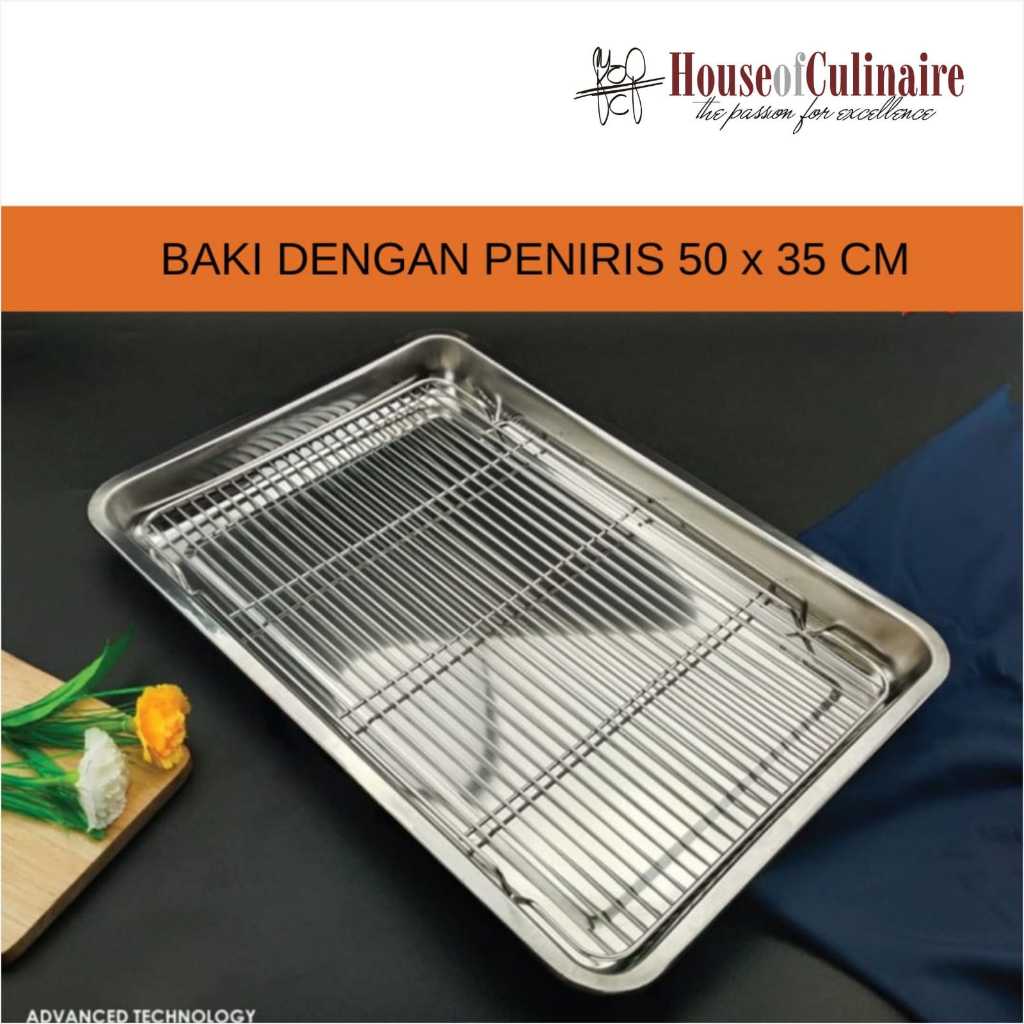 Jual Nampan Baki Stainless 50 x 35 cm Dengan Peniris Cooling Tray Set ...