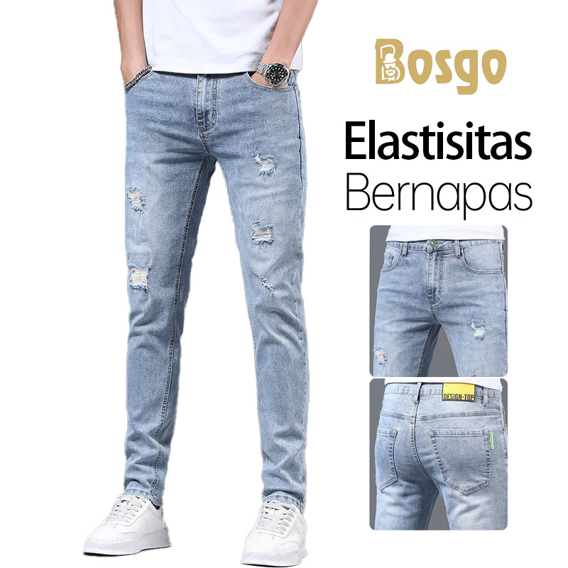 Jual Bosgo Biru Muda Celana Jeans Motif Sobek Pria Lutut Robek Ripped ...