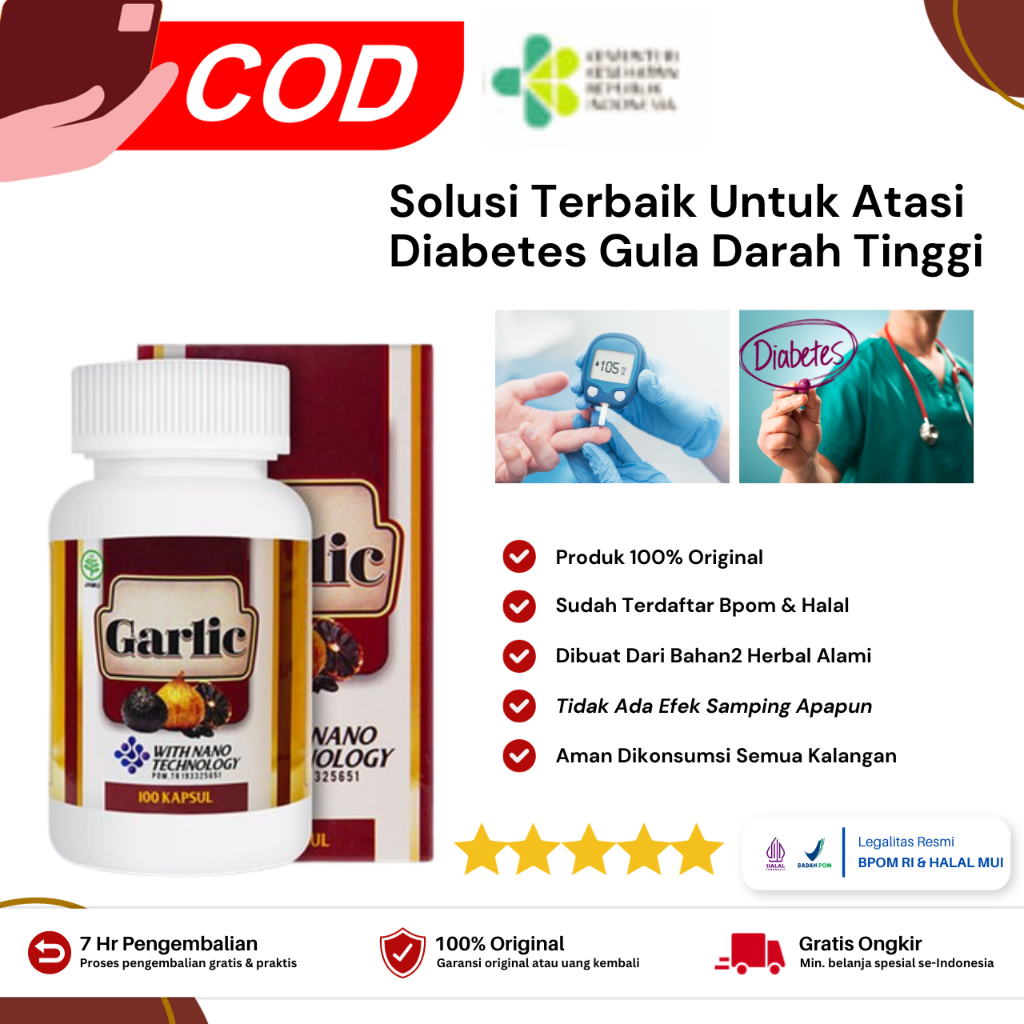 Jual Garlic Obat Diabetes Gula Darah Tinggi Dan Hipertensi - 100 Kapsul ...