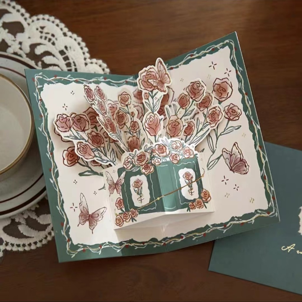 Jual 3D Kartu Ucapan Buket Bunga Kartu Ucapan Pop-up Bunga Mawar ...