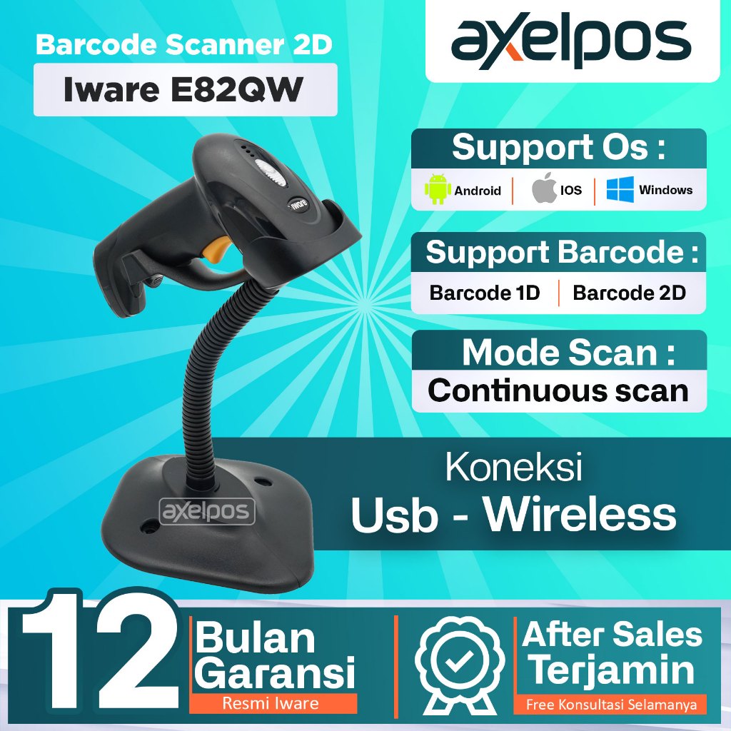 Jual BARCODE SCANNER WIRELESS 2D IWARE E-8QW WITH STAND | Shopee Indonesia