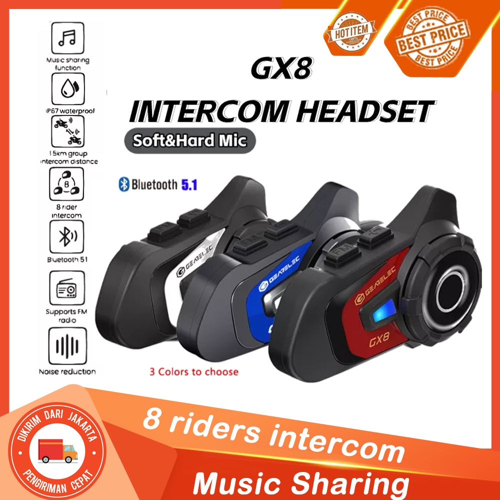 Jual Intercom GEARELEC GX8 Helm Sepeda Motor Bluetooth Intercom Headset ...