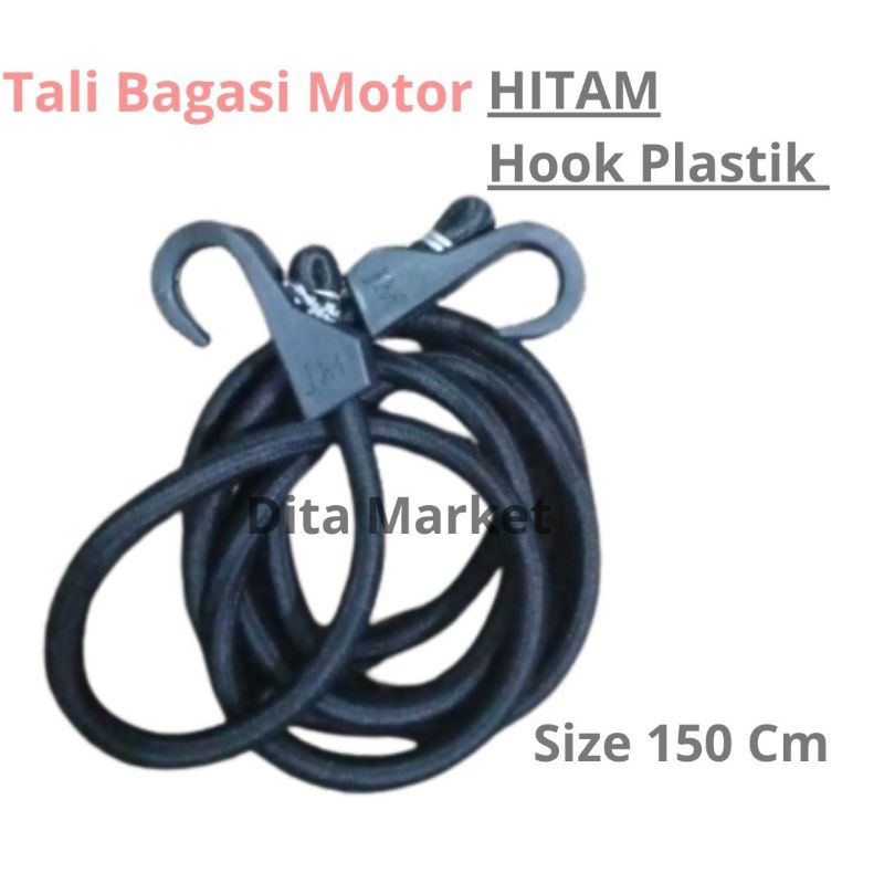 Jual Tali Bagasi Motor HITAM HOOK PLASTIK Ukuran 150Cm / Tali Pengikat ...