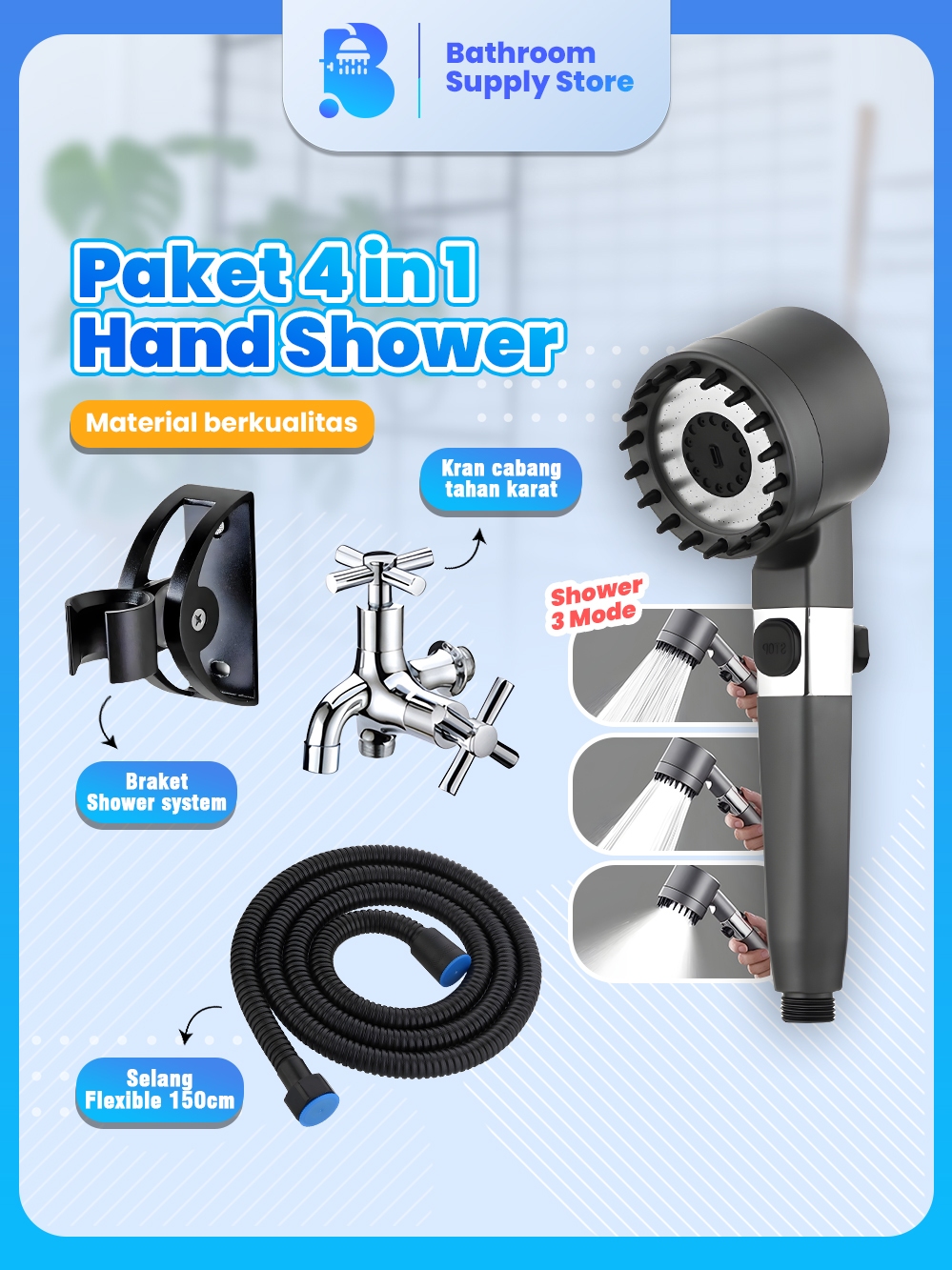 Jual 4In 1 Kepala Shower Set Mandi Hitam Premium Shower Head Set 5 Mode Adjustable Shower Dengan ...