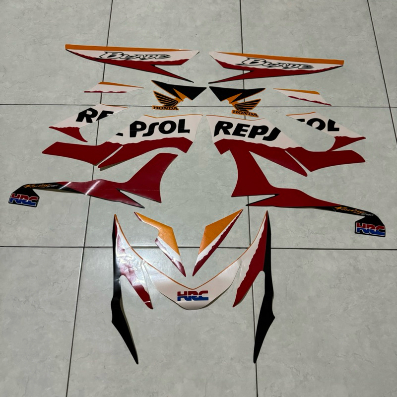 Jual Stiker stripping striping decal graphic Honda Blade repsol orange ...