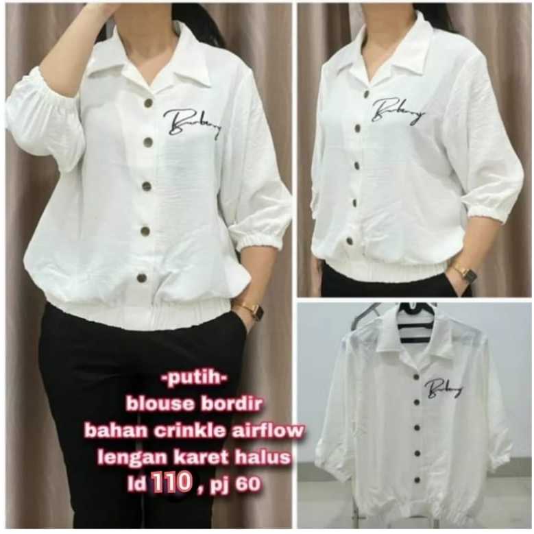 Jual Blouse Korean Style Terbaru Lengan Puffly Blouse BurBerry Bordir Polos Baju Kemeja Wanita ...