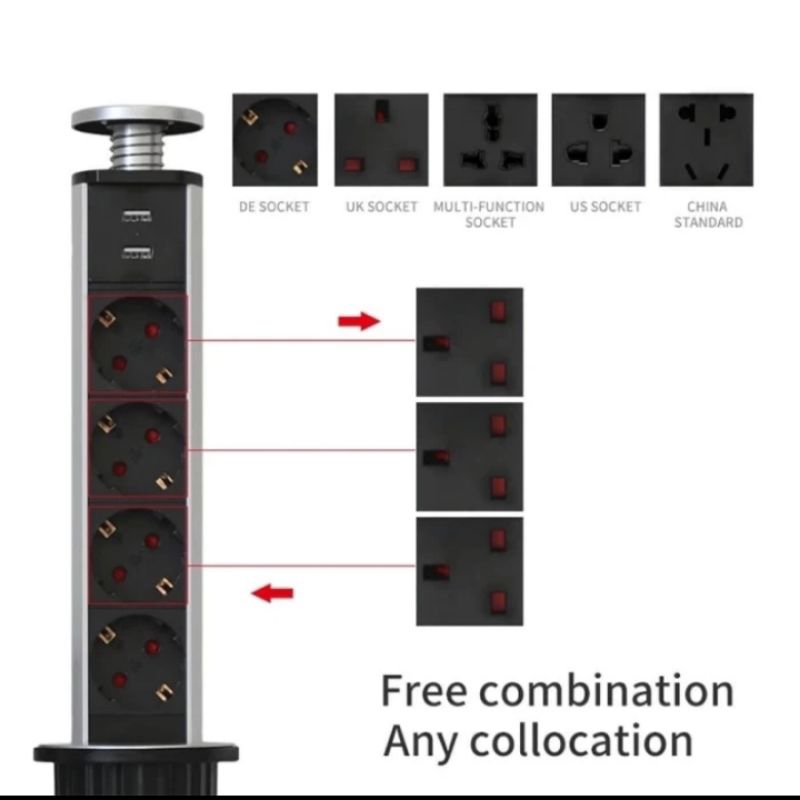 Jual STOP KONTAK MEJA MEETING TANAM POP UP 4 COLOKAN LISTRIK+2 USB ...