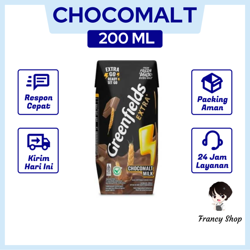 Jual Susu UHT Greenfields Extra Chocomalt Milk 200 ml | Shopee Indonesia