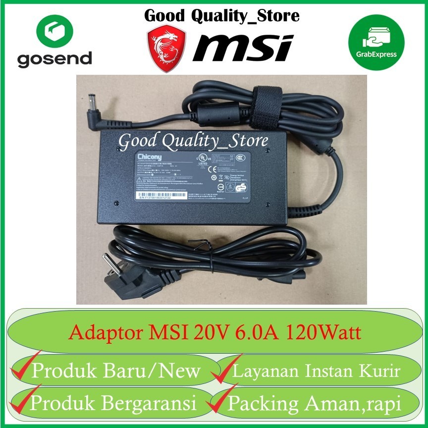 Jual Adaptor Charger Laptop MSI GF63 20V 6A 120W Original | Shopee ...