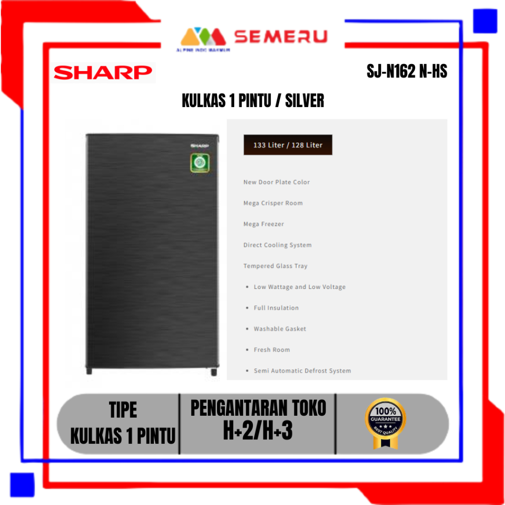 Jual SHARP KULKAS 1 PINTU 133 LITER SILVER SJ-N162 N-HS KHUSUS MAKASSAR | Shopee Indonesia