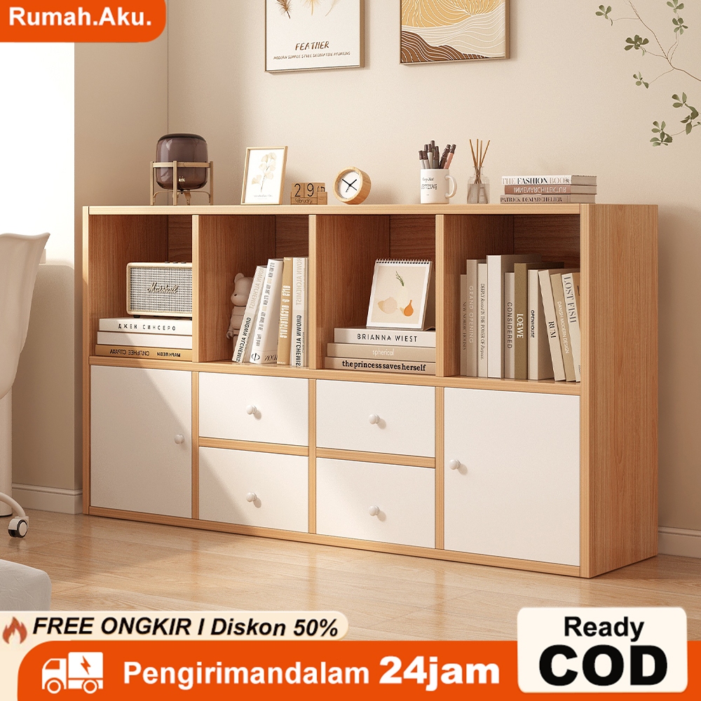 Jual Lemari Buku Kayu Dengan Pintu 8 Kompartment Lemari Lantai Ruang ...