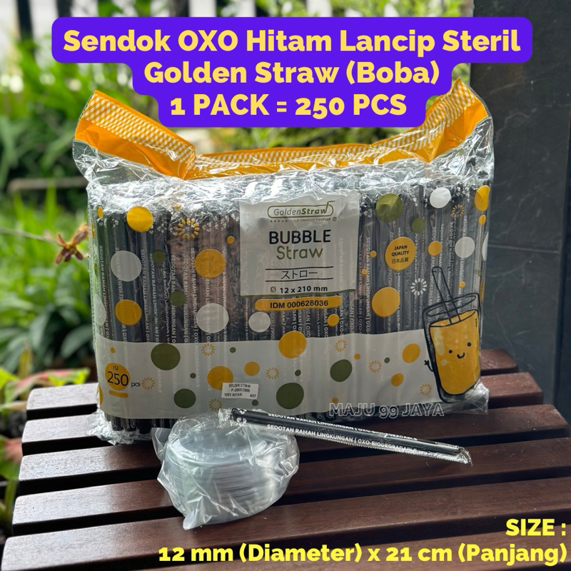 Jual (250 PCS) Sedotan Boba OXO Hitam Lancip Steril Golden Straw 12mm ...