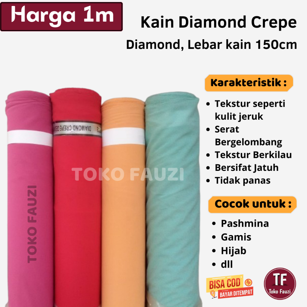 Jual 1m Kain Diamond Crepe Bahan Untuk Pasmina Hijab Instan dll ...