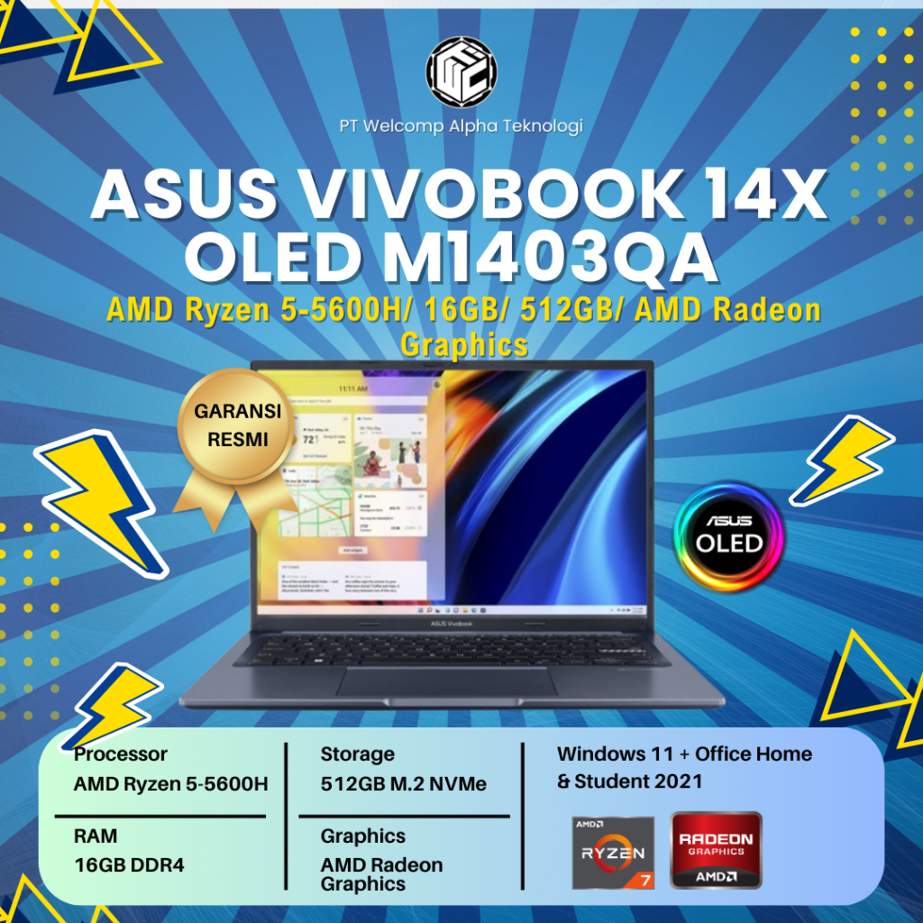 Jual Laptop Asus Vivobook 14X OLED M1403QA Ryzen 5-5600H/ 16GB/ 512GB ...