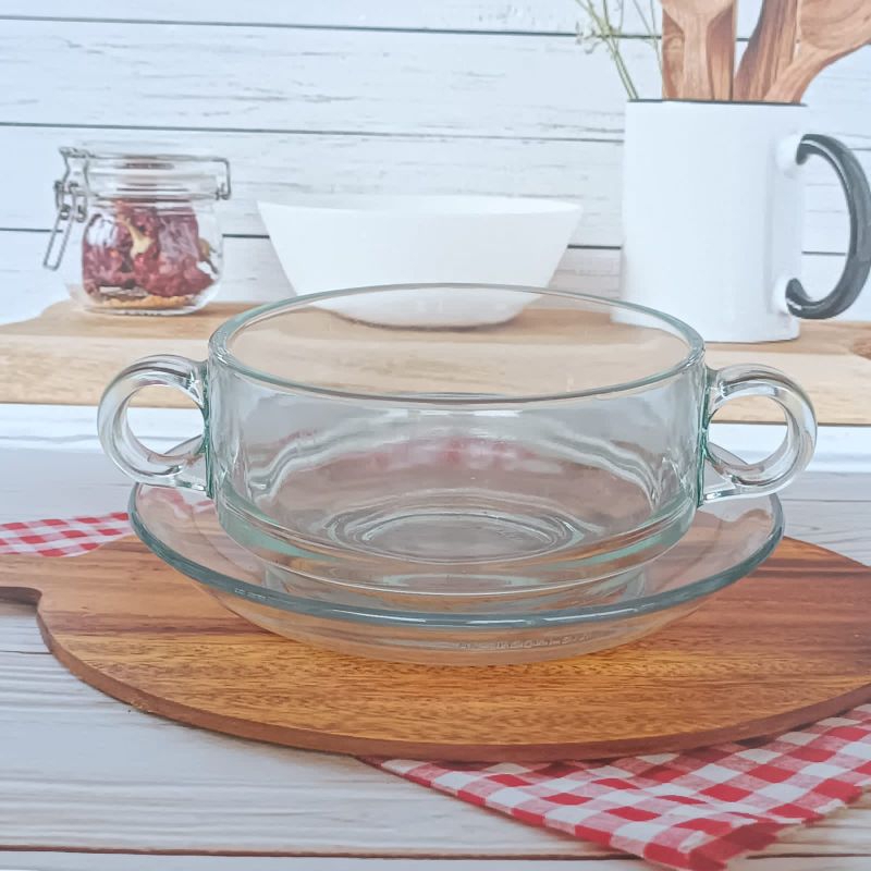Jual Mangkuk Sup Hotel Mangkup Gagang dan Tatakan Soup Glass Bowl with ...