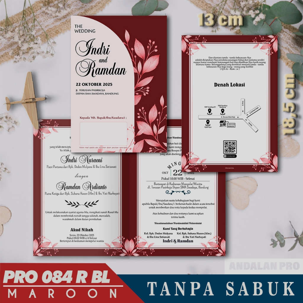 Jual Pro 084 R BL MAROON - Cetak Undangan Pernikahan, Khitanan, Ngunduh ...